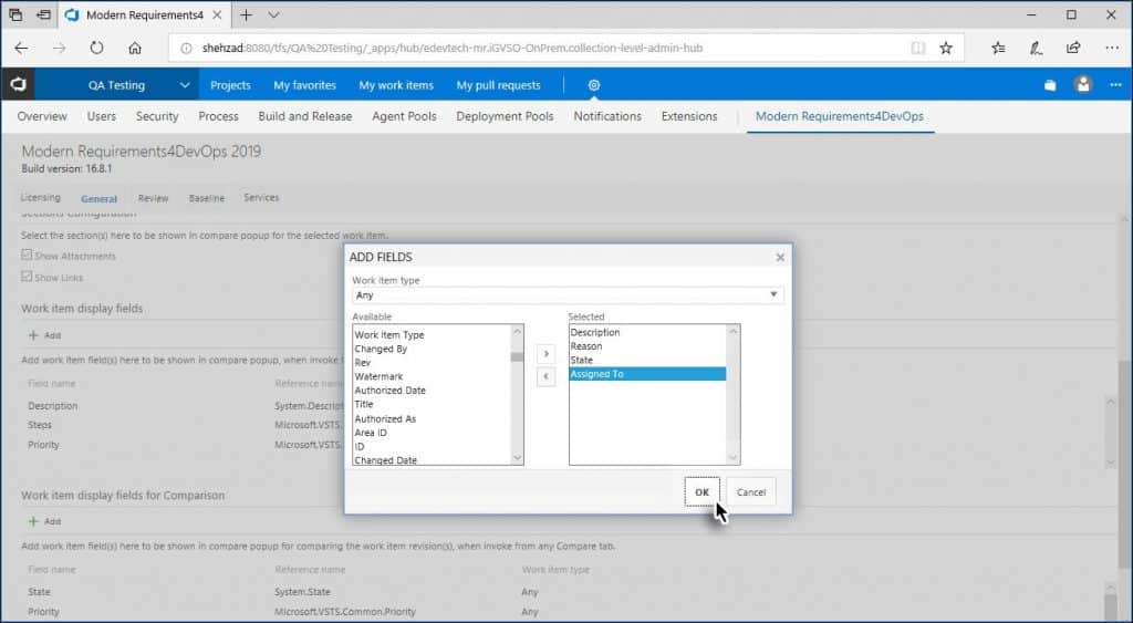 Admin Panel of Modern Requirements4DevOps - Modern Requirements