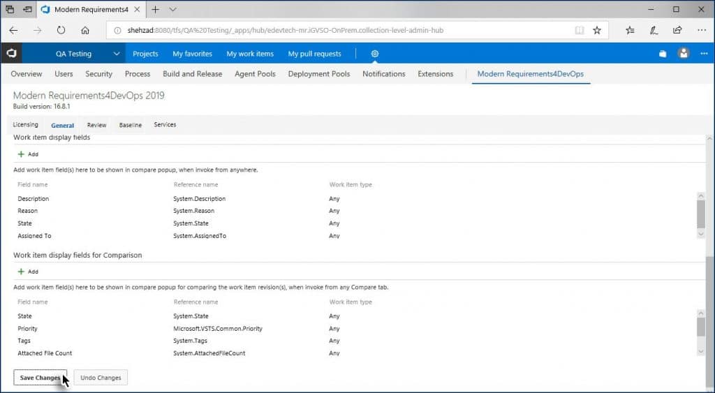 Admin Panel of Modern Requirements4DevOps - Modern Requirements