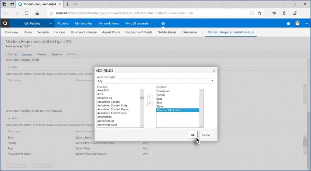 Admin Panel of Modern Requirements4DevOps - Modern Requirements